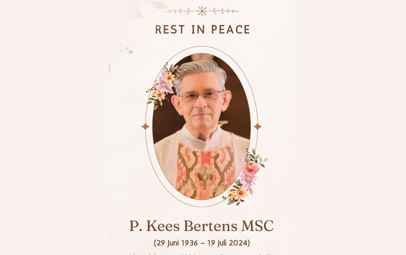 Pastor Prof Dr Kees Bertens MSC, Pakar Etika Terkemuka Indonesia Tutup ...